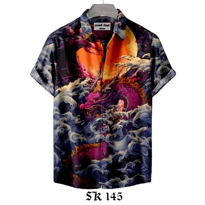 Promo Kemeja Casual Pria Motif Naga Dragon Purple Japanese Style Lengan ...