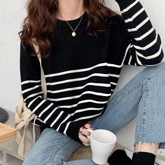 (Ready Stock) Korea Women Fashion retro slim long sleeve round collar ...