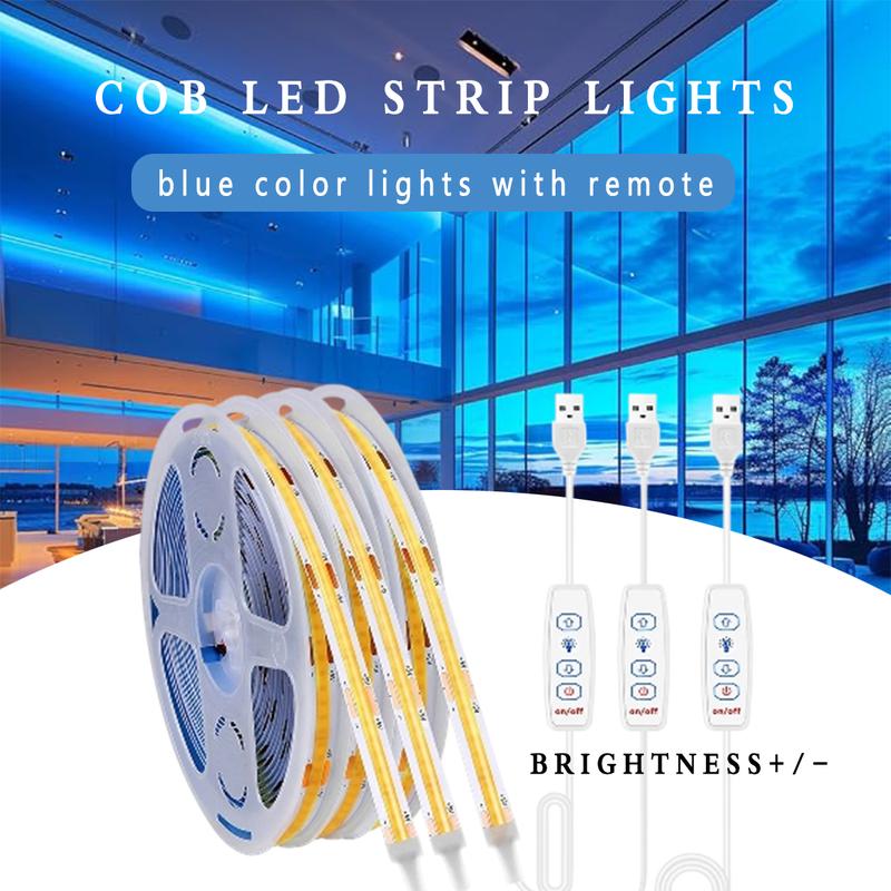 3keys Blue COB Strip Lights USB LED Dimming Decor Neon Lamp 320Leds/m ...
