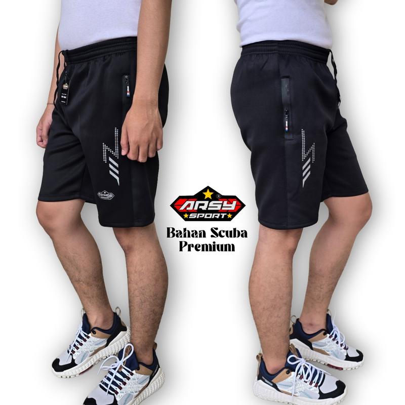 Arsy Sport Celana Running Pria Short Pant Gym Bahan Scuba Elastic Adem ...