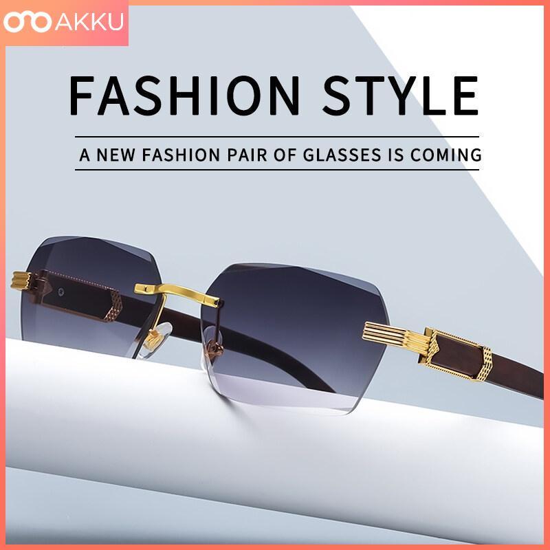 Cermin Mata Wanita UV400 Segi Empat Tanpa Bingkai Bingkai Logam ...