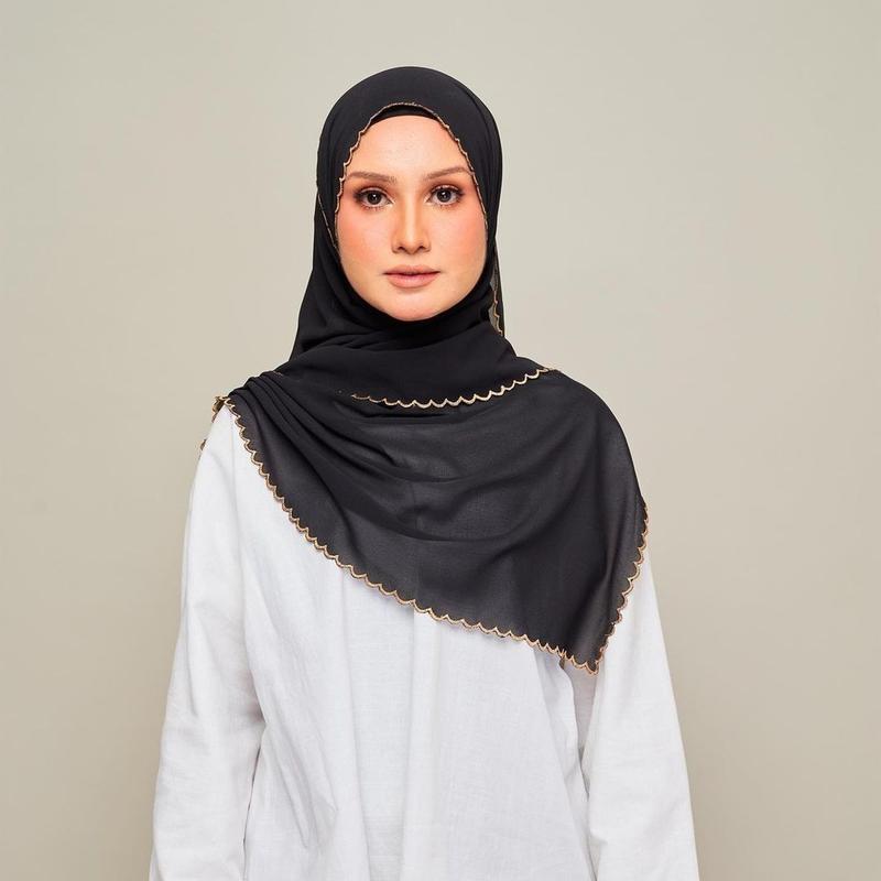 Mekar Sulam Chiffon Heavy Shawl Sulam klasik 180x70cm 4 Edge - TikTok ...