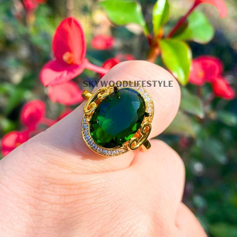 Cincin Emas Suasa Batu Zirconia Bujur Gradient Adjust Gold Plated ...