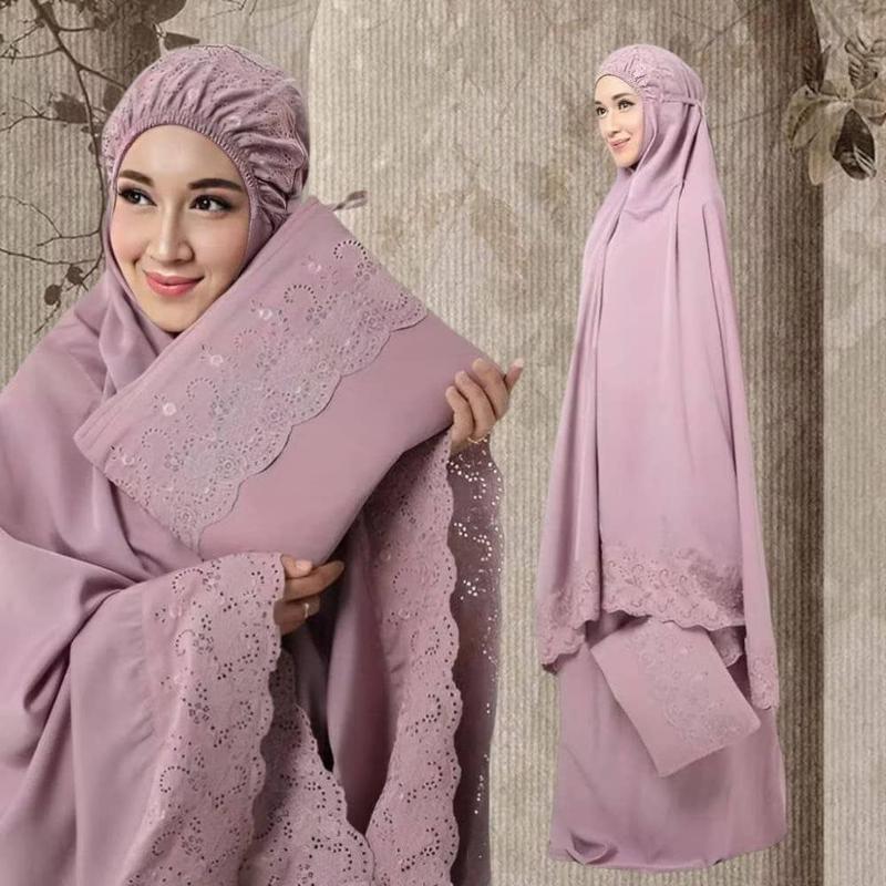 Telekung Cotton Sulam 2 Benang Bunga Free Bag - Warna Merah Jambu ...