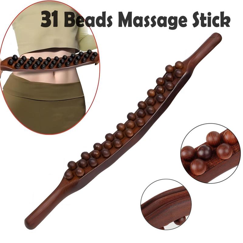 31 Beads Massage Stick Carbonized Wooden Scraping Massager Body ...