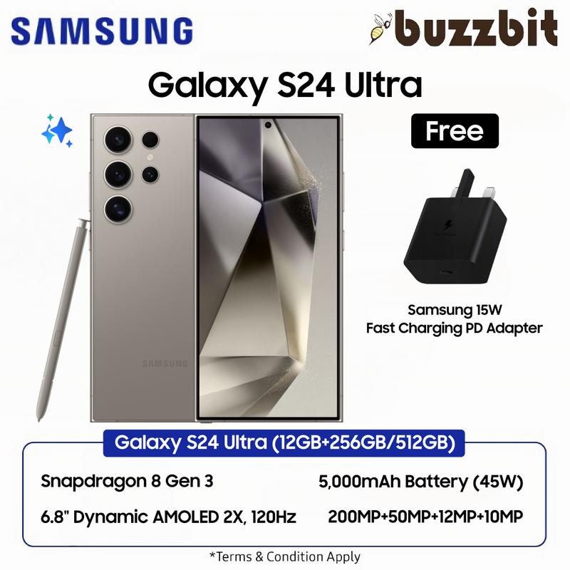 Samsung Galaxy S24 Ultra (SM-S928) 12GB+256GB / 512GB With 15W Adapter ...