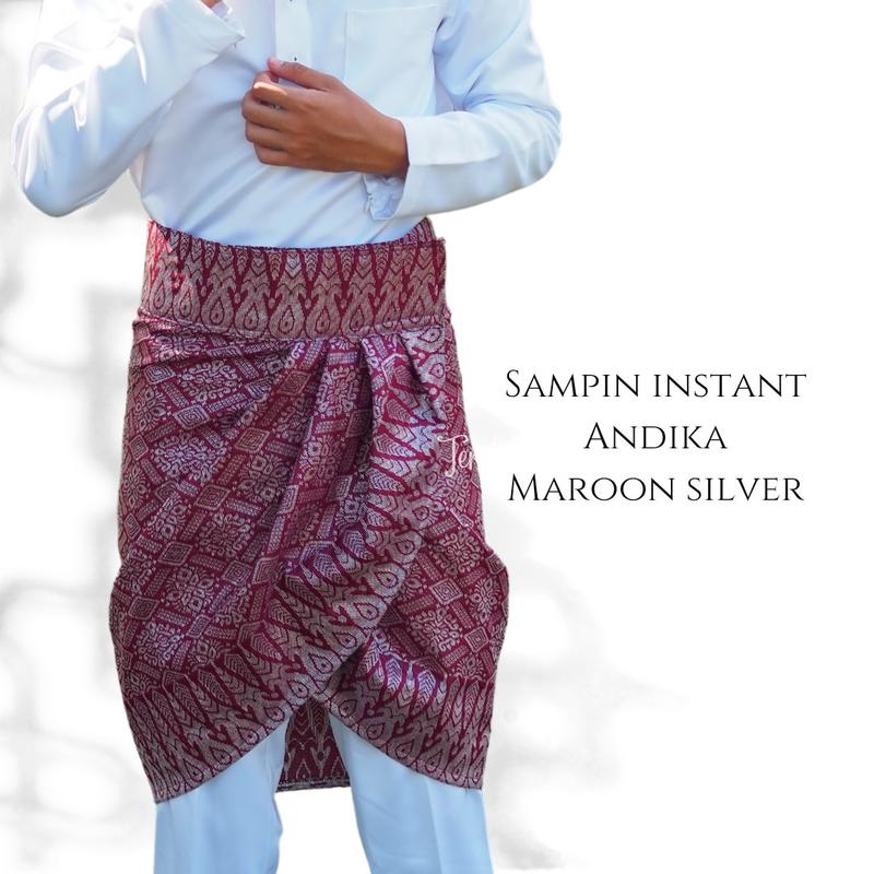 ANDIKA INSTANT SAMPIN Songket bunga penuh Kelabu silver /Tiffany ...