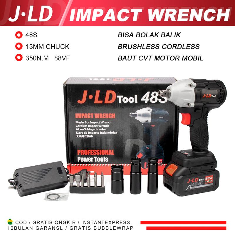 J.LD TOOL Impact Wrench Cordless 88VF Fullset Brushless Torsi Besar ...