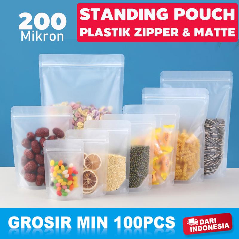 100PCS Plastik Ziplock Standing Pouch Transparan matte doff Kemasan ...