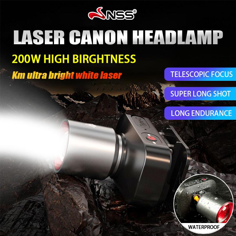 NSS 200W Laser Canon Headlamp Portable Rechargeable LED Headlight ...