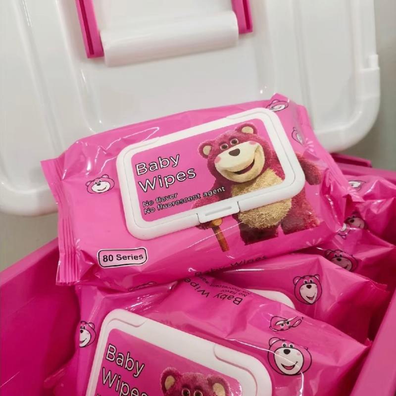 10PACKS Bucket Baby Wipes Tissue Pink Bear Non Alcohol Baby Wet ...