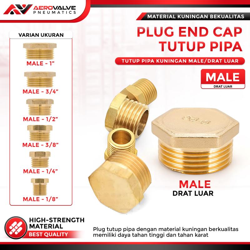 Tutup Pipa drat Male (Luar) kuningan | Plug male Kuningan 1 inchi ...