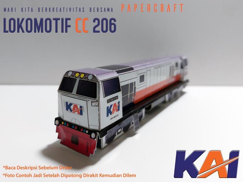 3D Papercraft Miniatur Kereta Api Indonesia Lokomotif CC 206 Gerbong ...