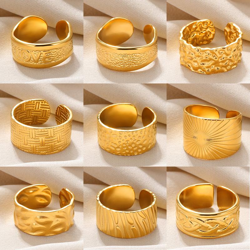 New Geometric Wide Surface Stainless Steel Oil Pressure Ring Men and ...