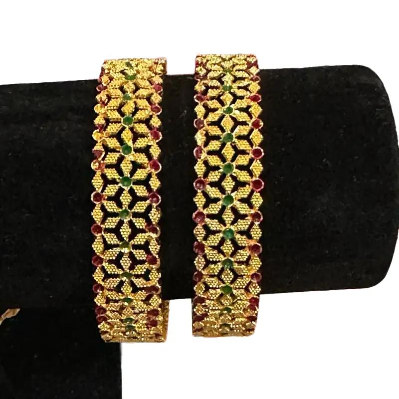 Gold plated fancy bangles-One pair (Mankairoop alloy beads gold ...