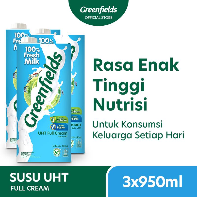 [Triplepack] Susu Greenfields UHT Full Cream 950ml x 3 pcs - Shop | Tokopedia