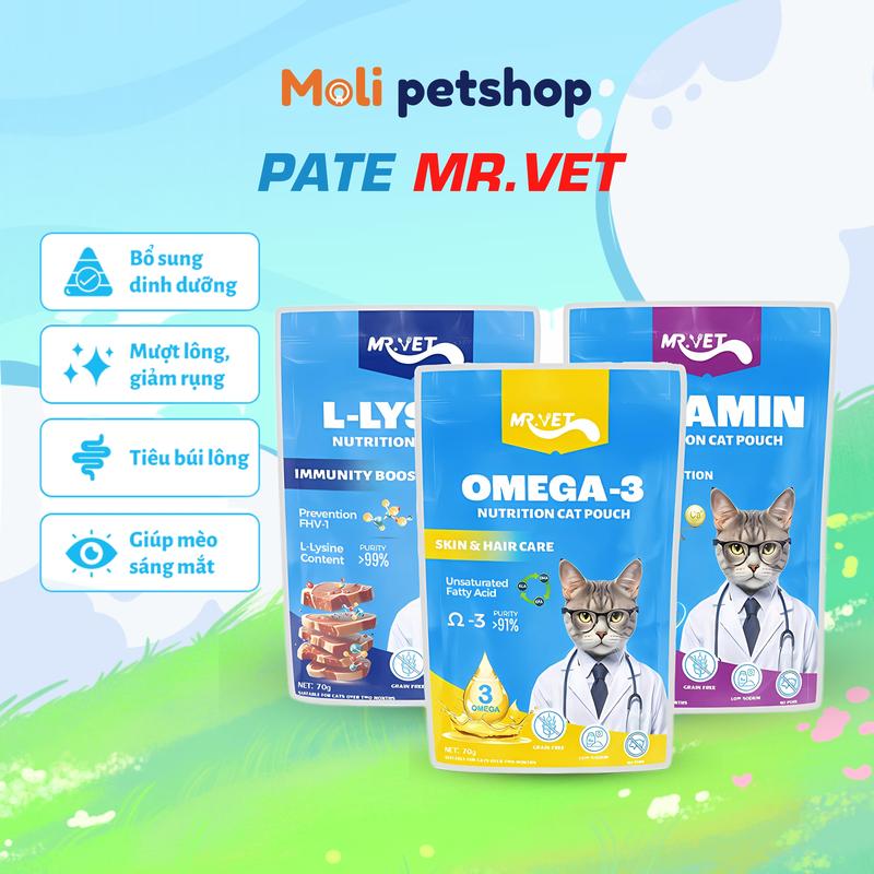 Pate cho mèo MR.VET 4 vị bổ sung omega-3, L-Lysin, Vitamin, Tuna ...