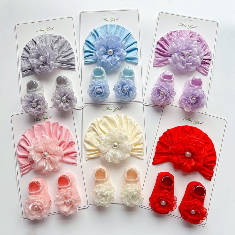 Set Stokin Topi Serban Bayi, Rekaan Bunga, dengan Ikatan Simpul ...