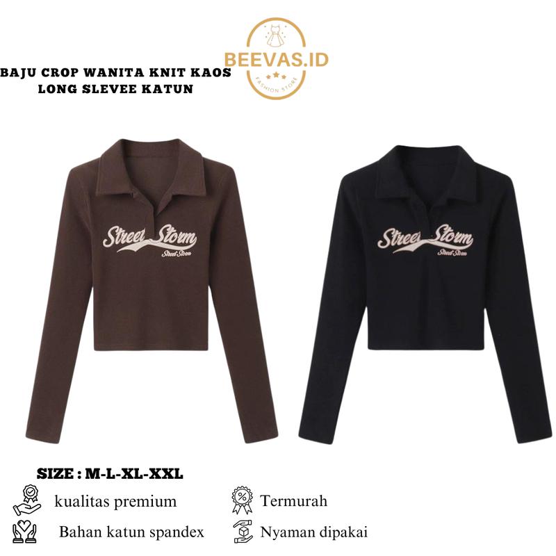 Beevas.id BJ1788 Baju Atasan Crop Wanita Lengan Panjang Knit - Shop ...