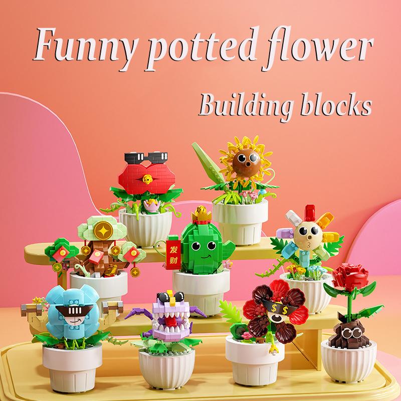 Blok Bangunan Bunga Pasu, Reka Bentuk Lucu, Blok Bangunan Tumbuhan ...