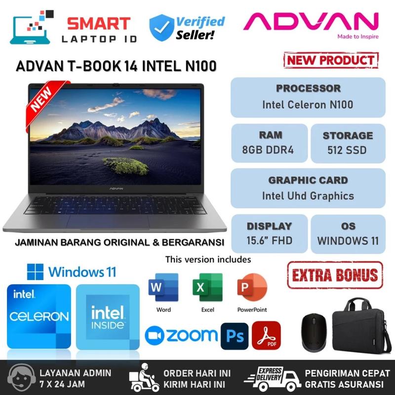 ADVAN Laptop TBook Celeron N100 Intel N100 8Gb/128GB 14" HD Free ...