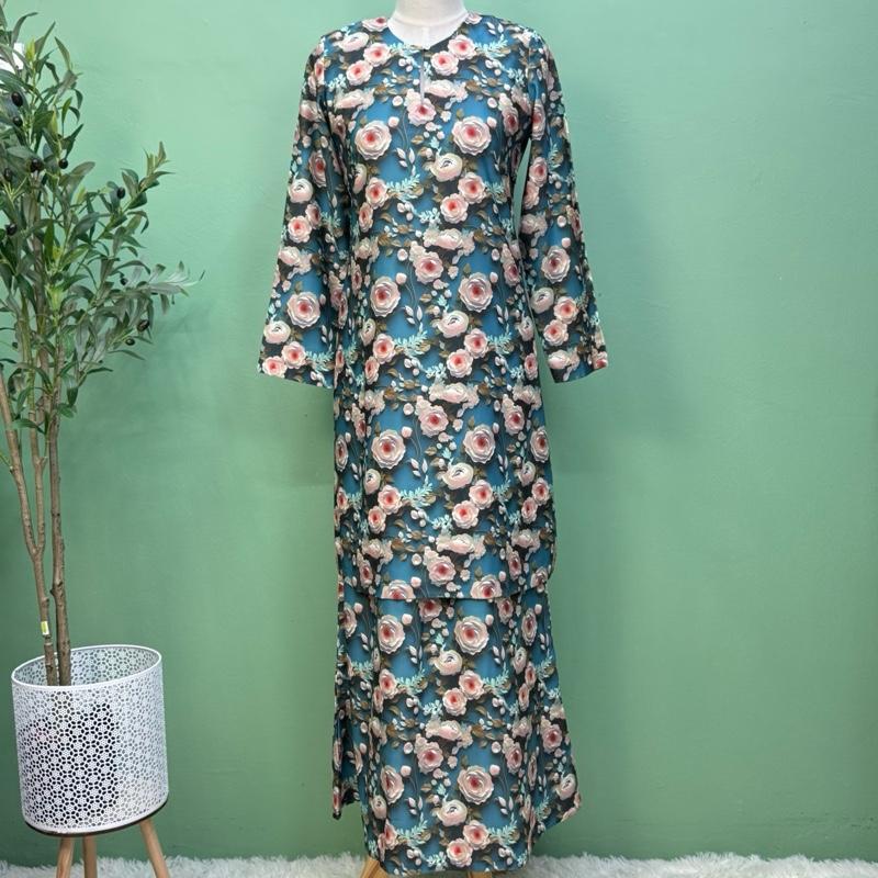 Kurung Pahang Gentian Premium, Ketibaan Baru, Cetakan Bunga Elegan ...