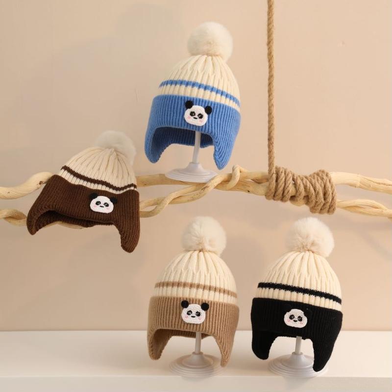 Plush Ball Children Knitted Earmuffs Cap Cute Panda Kid Woolen Beanies ...