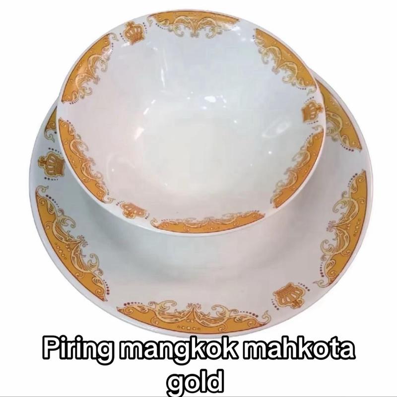 Mangkok Piring Sultan Mahkota Keramik Gold Putih 3 Pcs - Shop | Tokopedia