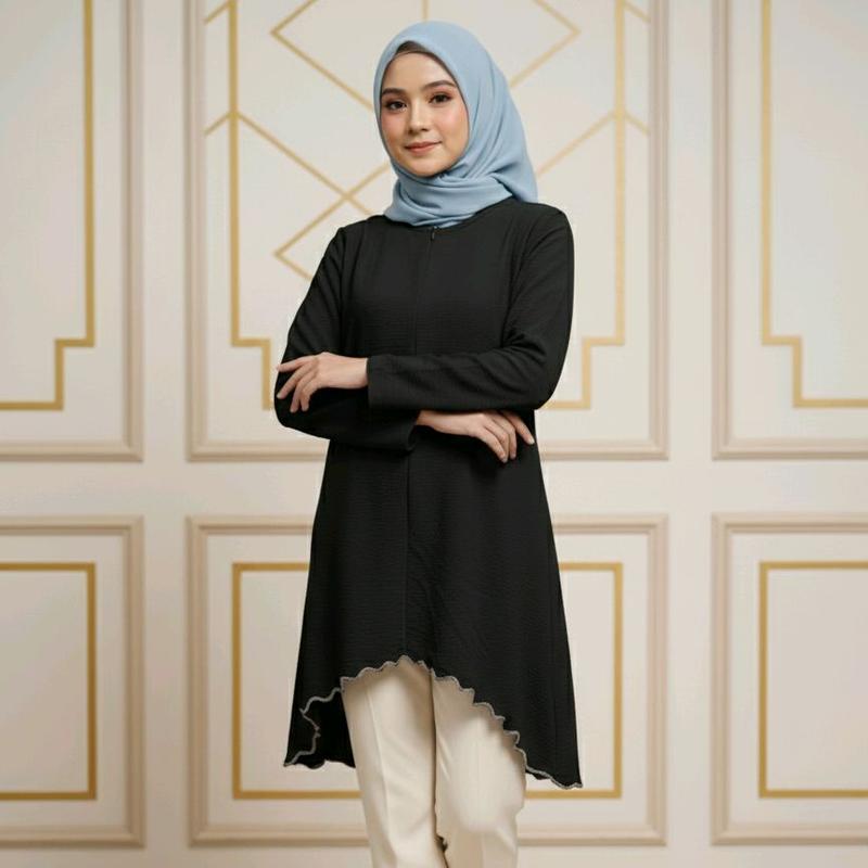 Z&H BLOUSE SULAM BODER ZiP DAPAN MATERIAL IRON LESS - TikTok Shop Malaysia