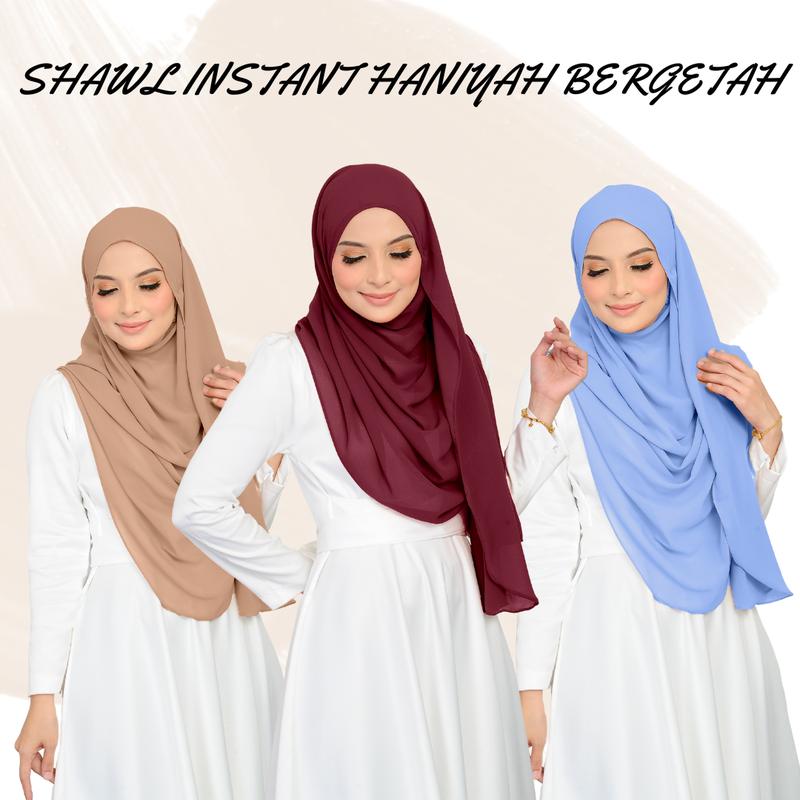 Shawl Instant Haniyah Bergetah Twist Heavy Chiffon Premium Hari ...