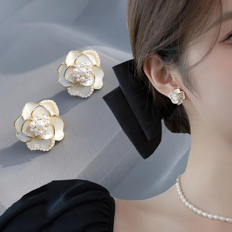 Anting-anting kacang berbentuk bunga untuk wanita, aksesori perhiasan ...