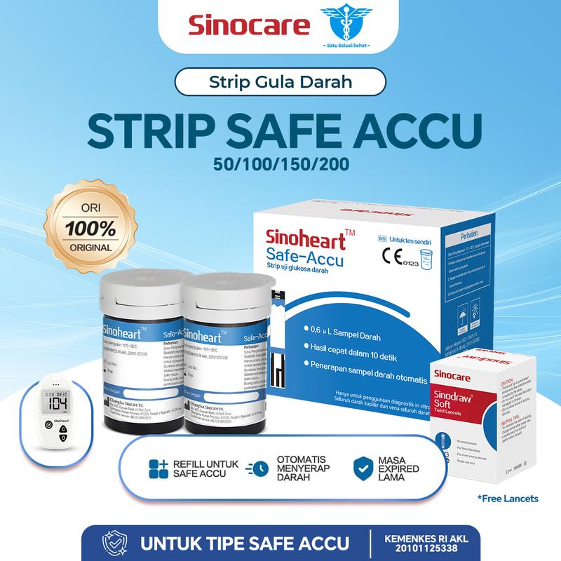 Sinocare Isi Refill Alat Cek Gula Darah Sinoheart Safe Accu BGM Strip ...