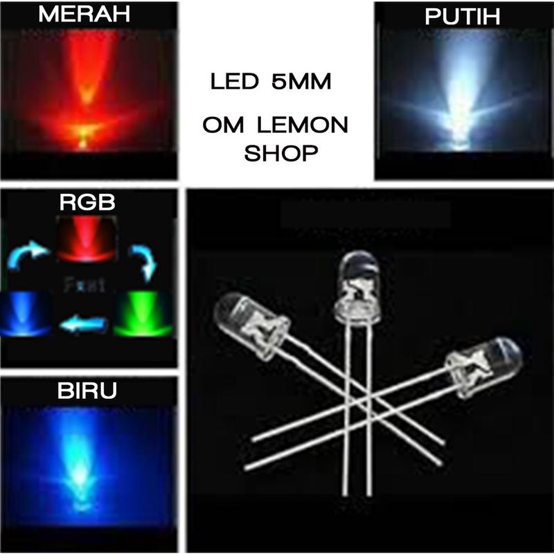 Lampu LED 5mm warna biru putih merah kuning hijau & RGB - Shop | Tokopedia