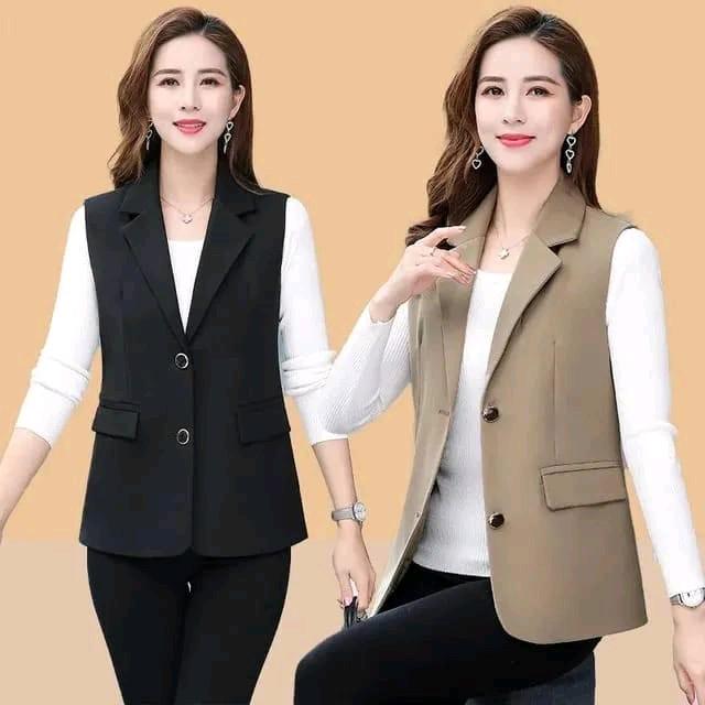 Premium Vest Top Blazer Kancing Dua / Atasan Wanita Rompi Panjang Tebal ...