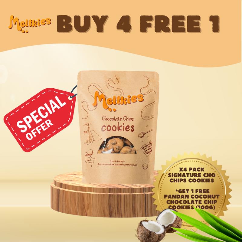 4 Packs Bundle + FREE 1 Pack 100g Pandan Coconut Cho Chips Cookies ...