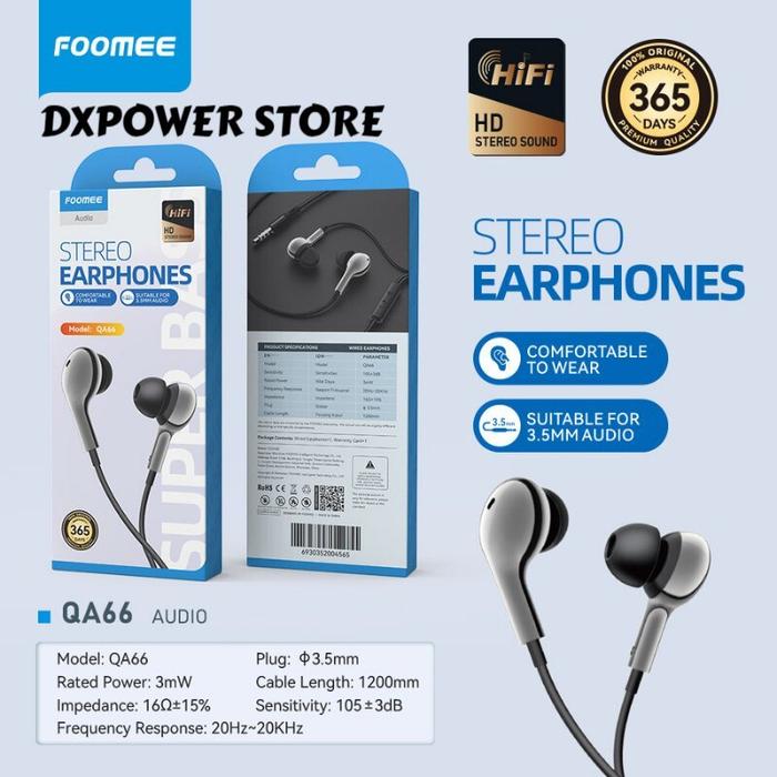 Promo FOOMEE QA66 WIRED EARPHONE IN-EAR SUPER BASS/HEADSET KABEL MODEL ...