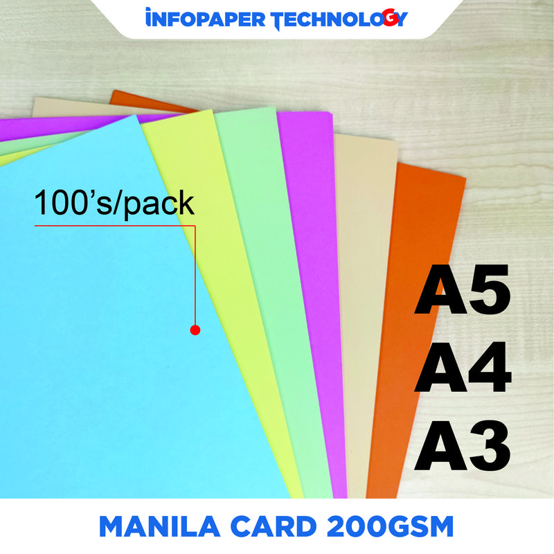Kad Manila 220gsm 100's piece A5 A4 A3 Pink Blue Orange Gree - TikTok ...