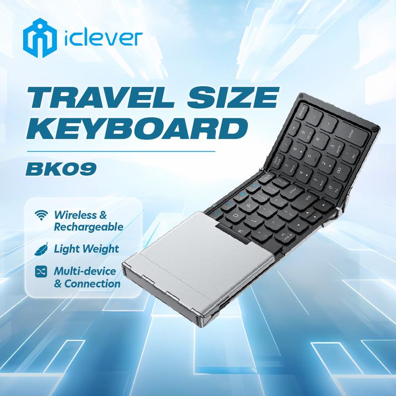 iClever Foldable Keyboard with Number Pad, BK09 Wireless Portable ...