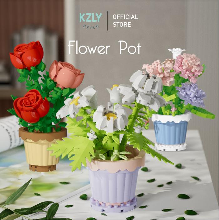 Promo KZLY - CLC Flower Pot puzzle block brick balok susun bunga pot ...