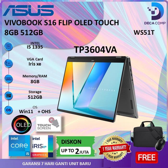 Promo ASUS VivoBook S16 FLIP OLED TOUCH i5-1335U 8GB/16GB 512GB W11 16 ...