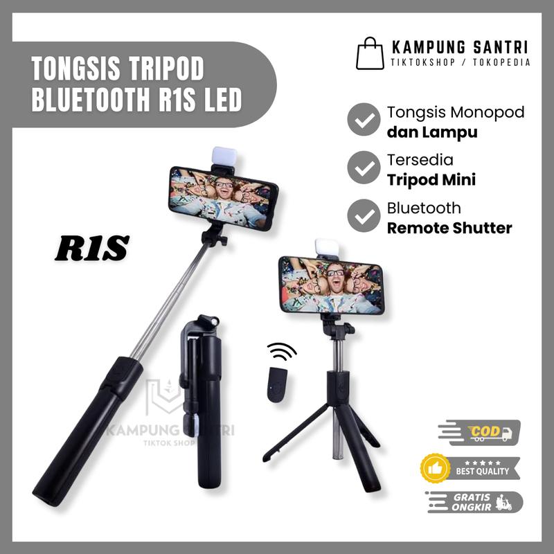 Tongsis R1S Selfie Stick Tripod Bluetooth Tongsis Aluminium Holder Led ...