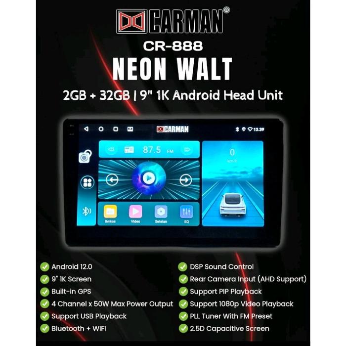 Jual Headunit Android Carman Neon Walt CR 888 9ins 2GB/32GB Android 12 ...