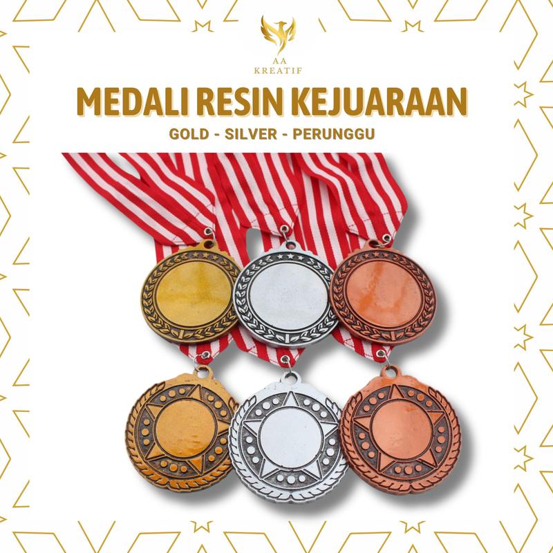 Medali Resin Custom Emas Perak Perunggu Dengan Tali Merah Putih Mendali ...