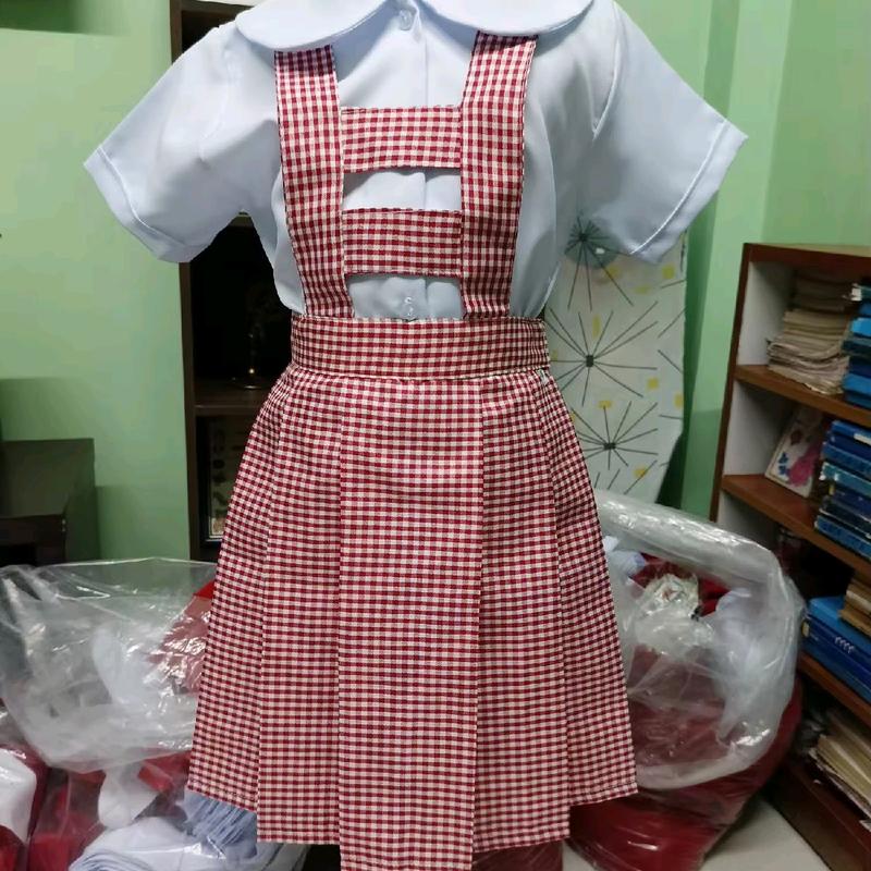 checkered red palda / skirt school uniform Back and Round pleats ...