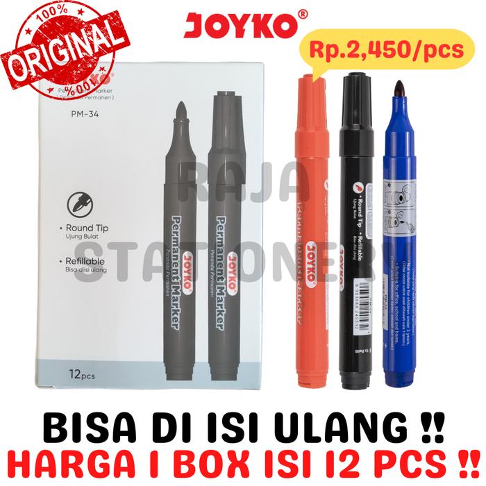 Promo JOYKO PERMANENT MARKER BLACK BLUE RED REFILLABLE SPIDOL PERMANEN ...