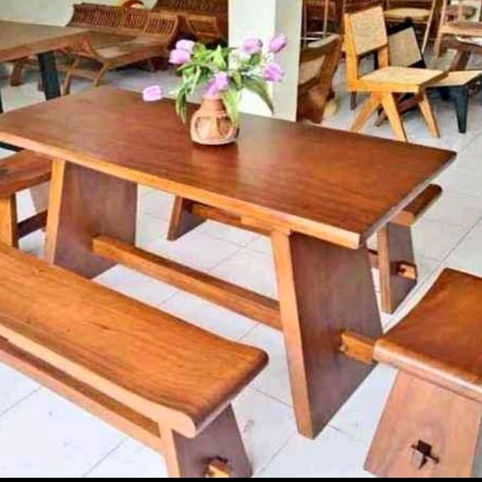 meja cafe kafe meja makan kayu trembesi meh - Shop | Tokopedia