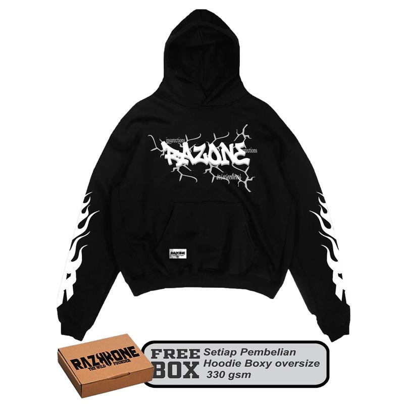RAZONE hoodie boxy sablon foam 3d floking timbul material fleec - Shop | Tokopedia