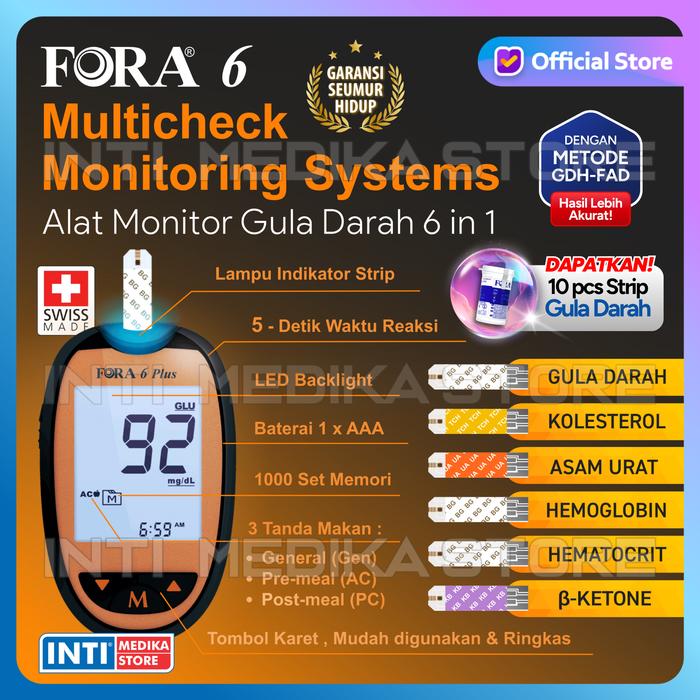 Promo FORA 6 - Alat Cek 6in1 Gula Darah + Kolesterol + Asam Urat + B ...