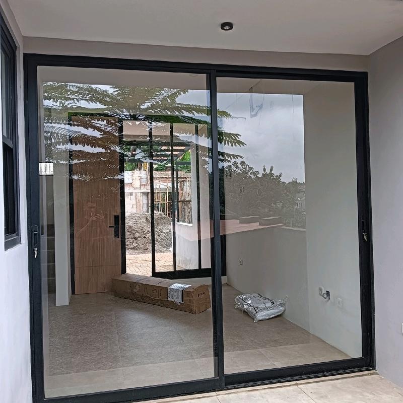 pintu sliding aluminium + kaca 5mm dua daun rel atas tambah rel bawah ...
