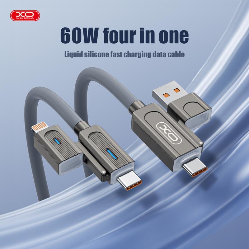Kabel Data Silikon, 4 Dalam 1, Pengecas USB A ke Micro USB Jenis ...